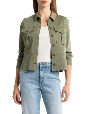 LIVERPOOL Liverpool Los Angeles Peplum Twill Trucker Jacket Martini Olive