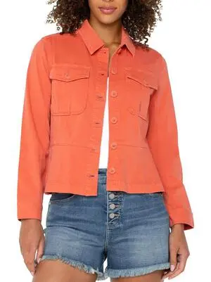LIVERPOOL Liverpool Los Angeles Peplum Twill Trucker Jacket Papaya