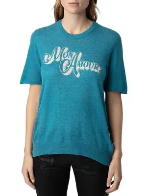 Zadig&Voltaire Ida Mon Amour Short Sleeve Sweater - Aqua