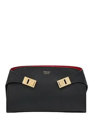 FERRAGAMO Hug Mini Leather Crossbody Bag - Black/flame Red/gold
