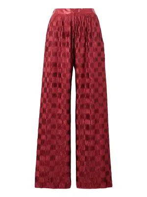 DIMA AYAD Plissé-satin Wide-leg Pants - Burgundy