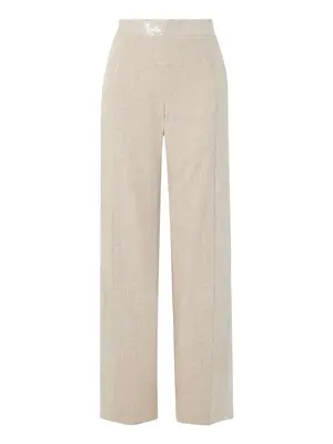 DIMA AYAD Dima Ayad Sequined Straight-Leg Canvas Pants Beige