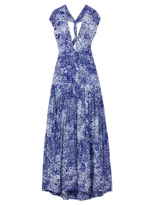 Proenza Schouler Simone Pleated Printed Crepe Maxi Dress - Blue