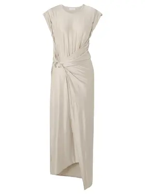 Rabanne Embellished Asymmetric Draped Midi Dress - Neutrals