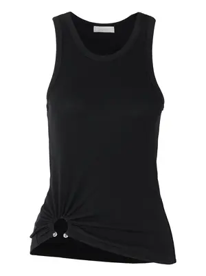 Rabanne Embellished Gathered Ribbed Tank - Black