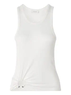 Rabanne Embellished Gathered Ribbed Tank - White