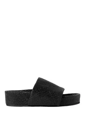 ST. AGNI Woven Leather Platform Slides - Black