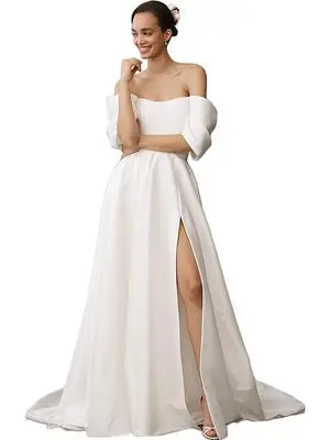Jenny Yoo Cassie Off-the-shoulder A-line Taffeta Gown - Ivory