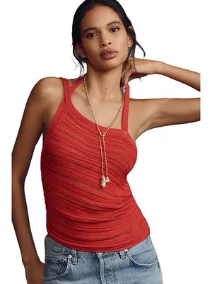 Anthropologie Asymmetric Sweater Tank Top Red