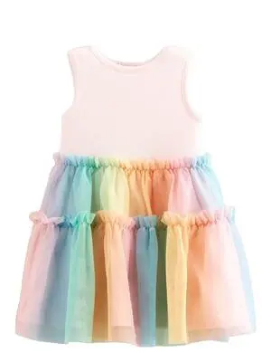 TUCKER + TATE Tiered Tulle Tank Dress - Pink- Pink Multi Rainbow