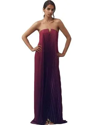 L'IDEE Strapless Maxi Gown - Ombre Oxblood