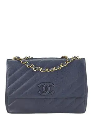 CHANEL Caviar Diagonal Quilted Jumbo Shoulder Bag