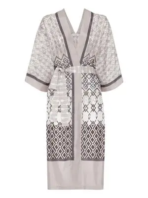 Brunello Cucinelli Geometric Print Silk Robe - Neutrals