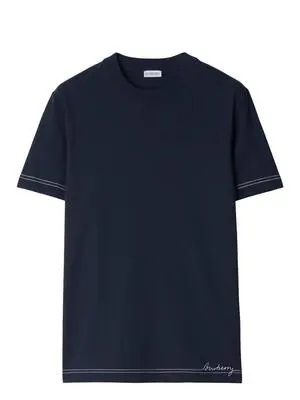 Burberry Contrast-stitching Cotton T-shirt - Blue