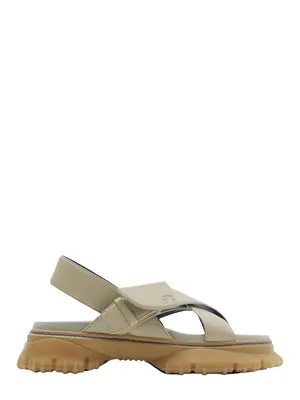 Burberry Crossover Debossed-logo Leather Sandals Neutrals