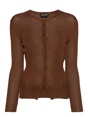 TOM FORD Round-neck Ribbed Cardigan - Brown