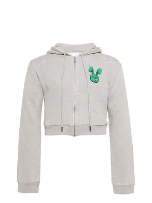 Natasha Zinko Graphic-print Cropped Zip-up Hoodie - Grey