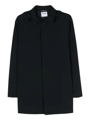 Aspesi Detachable Hood Buttoned Coat - Blue