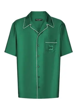Dolce & Gabbana Embroidered-logo Silk-twill Shirt - Green