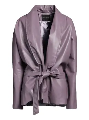 ACTUALEE Coated Fabric Belted Blazer - Purple