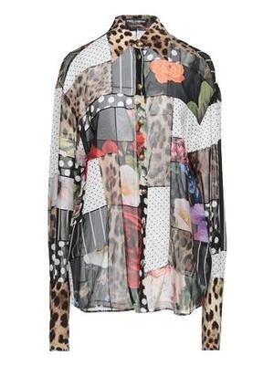 Dolce & Gabbana Silk & Elastane Patchwork Long Sleeve Shirt - Black