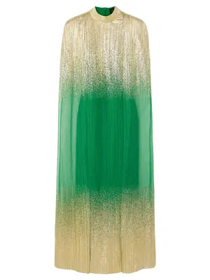DIMA AYAD Metallic Plissé-tulle Gown And Cape Set - Green