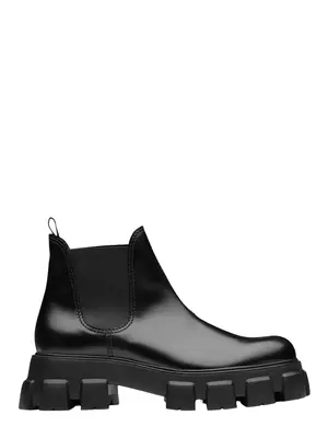 Prada Monolith Brushed Leather Chelsea Boot - Black
