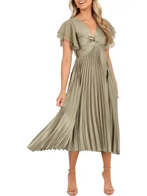 PETAL & PUP Petal & Pup Nova Flutter Sleeve Midi Dress Olive