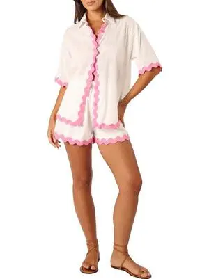 PETAL & PUP Button-up Shirt & Shorts Set - White Pink