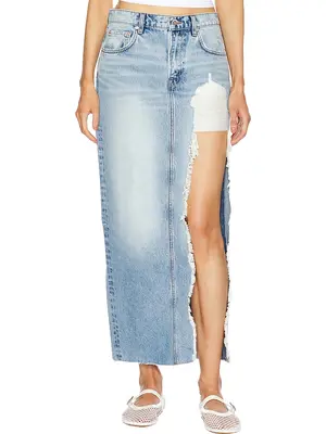 GRLFRND Blanca Maxi Denim Skirt With Slit - Mesa Beach