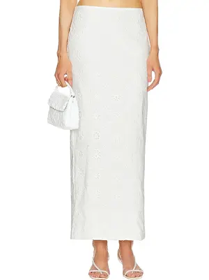 HELSA Eyelet Column Midi Skirt - Antique White