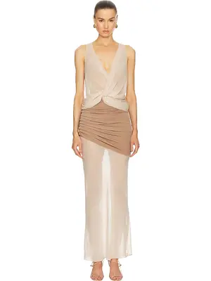 L'academie Eula Linen Midi Dress - Natural Beige