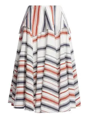 Bottega Veneta Drop-waist Cotton-linen Midi Skirt - Stripe