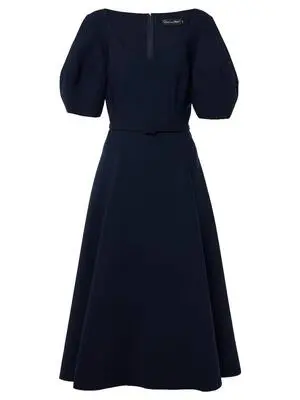 Oscar De La Renta Puff-sleeve Wool-blend Midi Dress - Blue
