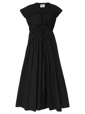 Tove Ceres Gathered Cotton Midi Dress - Black