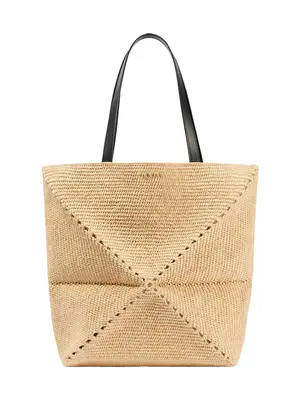 Loewe Puzzle Fold Xl Raffia Tote Bag - Beige