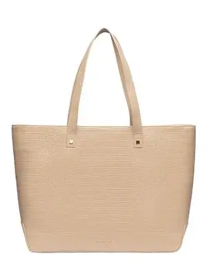 MODERN PICNIC Croc Embossed Faux Leather Tote - Light Beige