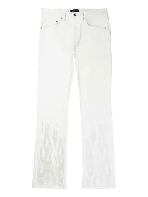 PURPLE BRAND Rhinestone-flame Low-rise Straight-leg Jeans - White