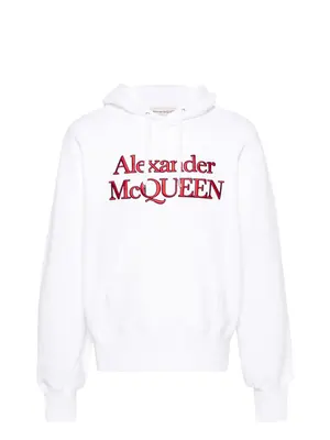 Alexander McQueen Logo-embroidered Cotton Hoodie - White