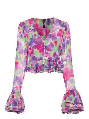 Remain Birger Christensen Floral-print Cropped Blouse - Purple