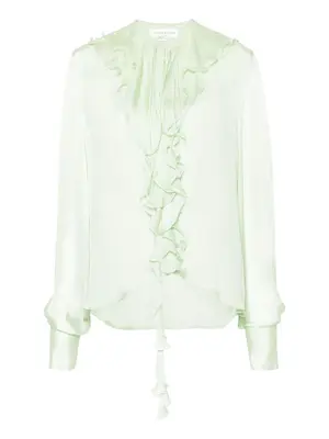 Victoria Beckham Ruffled Semi-sheer Shirt - Green