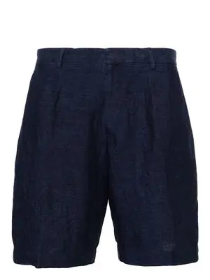Zegna Pleated Linen Bermuda Shorts - Blue