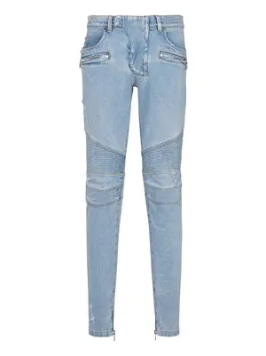 Balmain Biker Mid-rise Skinny Jeans - Blue