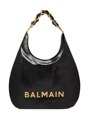 Balmain 1945 Crinkled Leather Shoulder Bag - Black