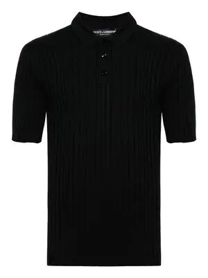 Dolce & Gabbana Ribbed-knit Polo Shirt - Black