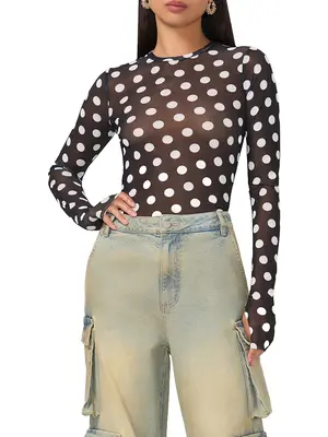 AFRM AFRM Kaylee Printed Mesh Top Diagonal Dot