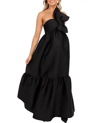PETAL & PUP Betina Bow One-shoulder Gown - Black