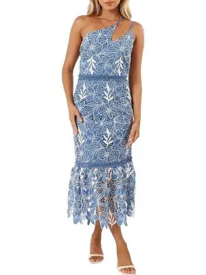PETAL & PUP Neomi Floral Embroidered Midi Dress - Blue