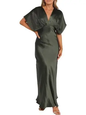 PETAL & PUP Ricki Satin Gown - Olive Green