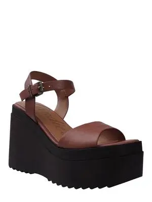 CANDIE'S Platform Wedge Sandals Cognac